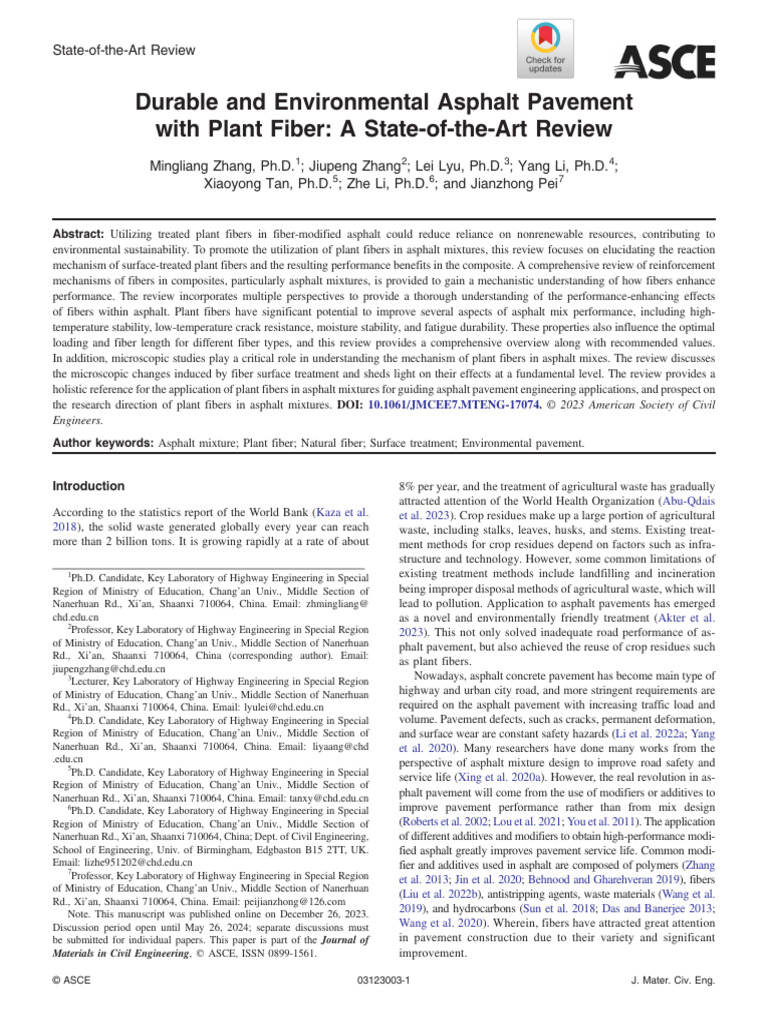 Pei Et Al Durable and Environmental Asphalt Pavement With Plant Fiber a ...