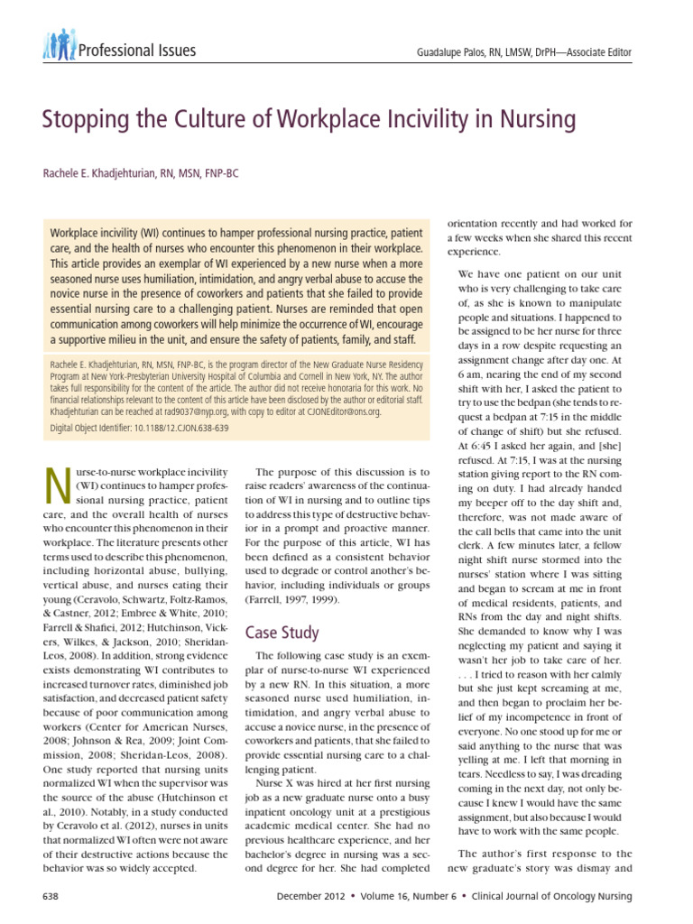 Civility Case Study (1) | PDF | Nursing | Bullying