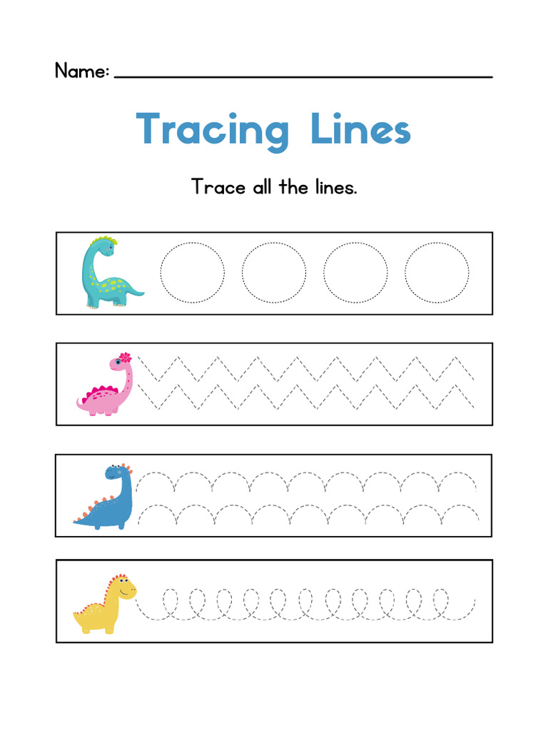 Colorful Illustrative Dinosaurs Line Tracing Worksheet - 20260123 ...