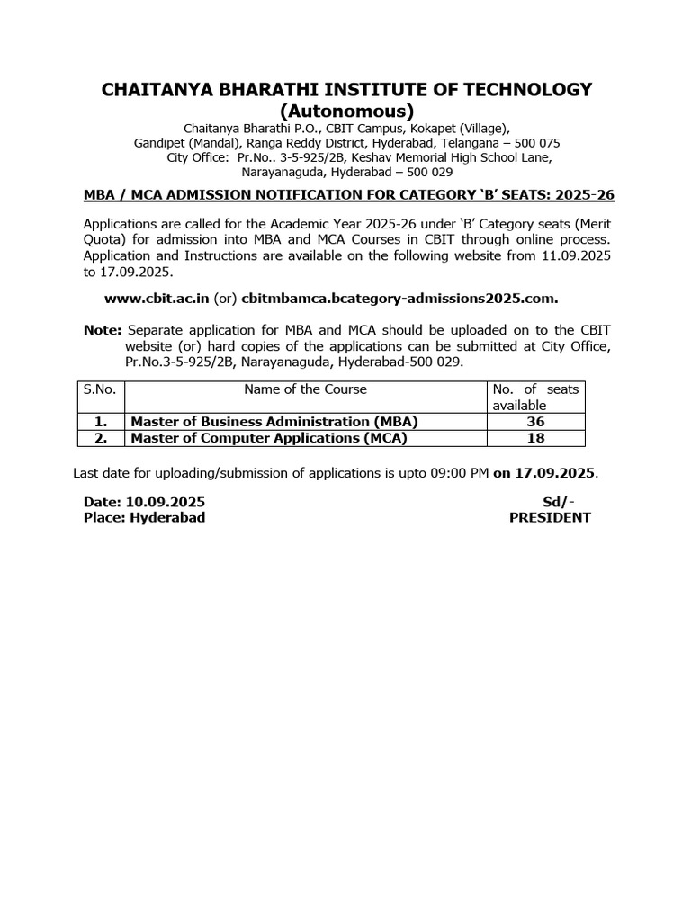 MBA_MCA Website Notification 2025 | PDF