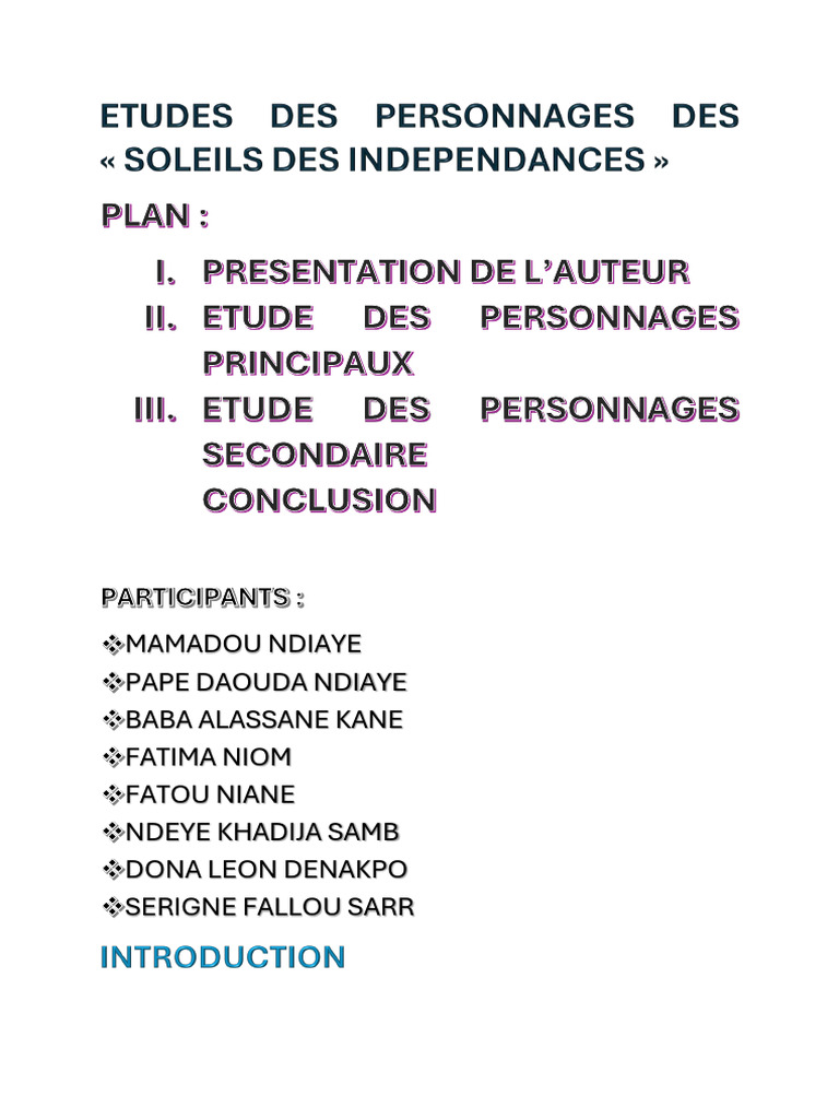 Analyse des personnages du roman de Kourouma | PDF