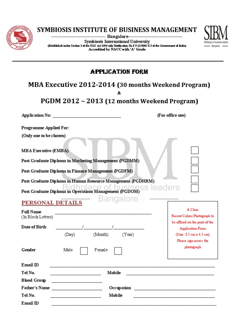 EMBA PGDM Application Form 2012 | PDF | Master Of Business Administration | Academia
