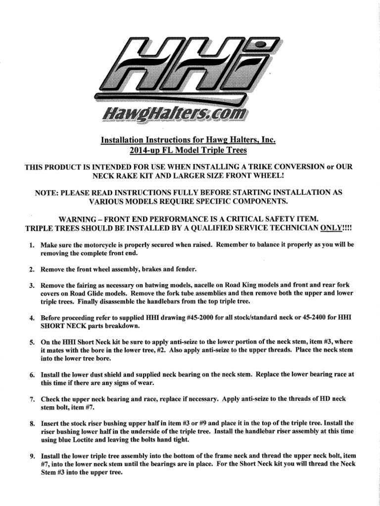 HHI 2014-Up FL Touring Triple Tree Installation Instructions | PDF