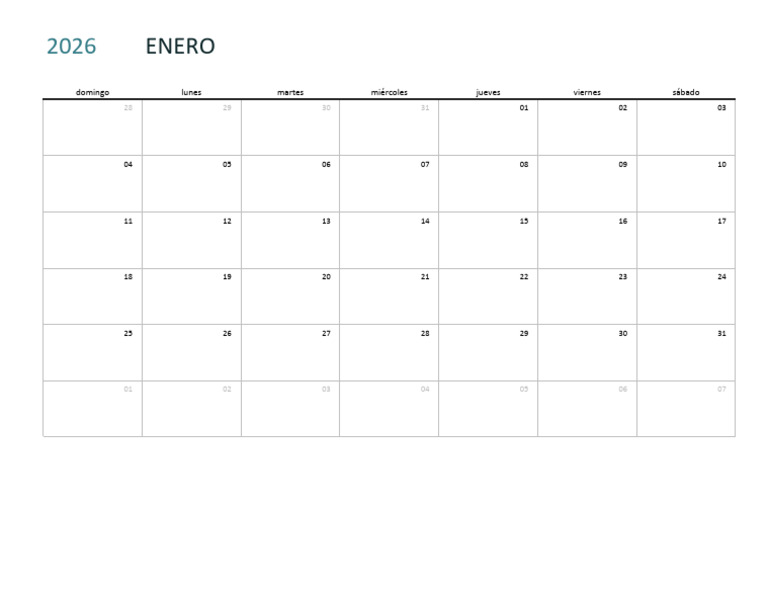 Calendario 2026: Estructura Mensual | PDF
