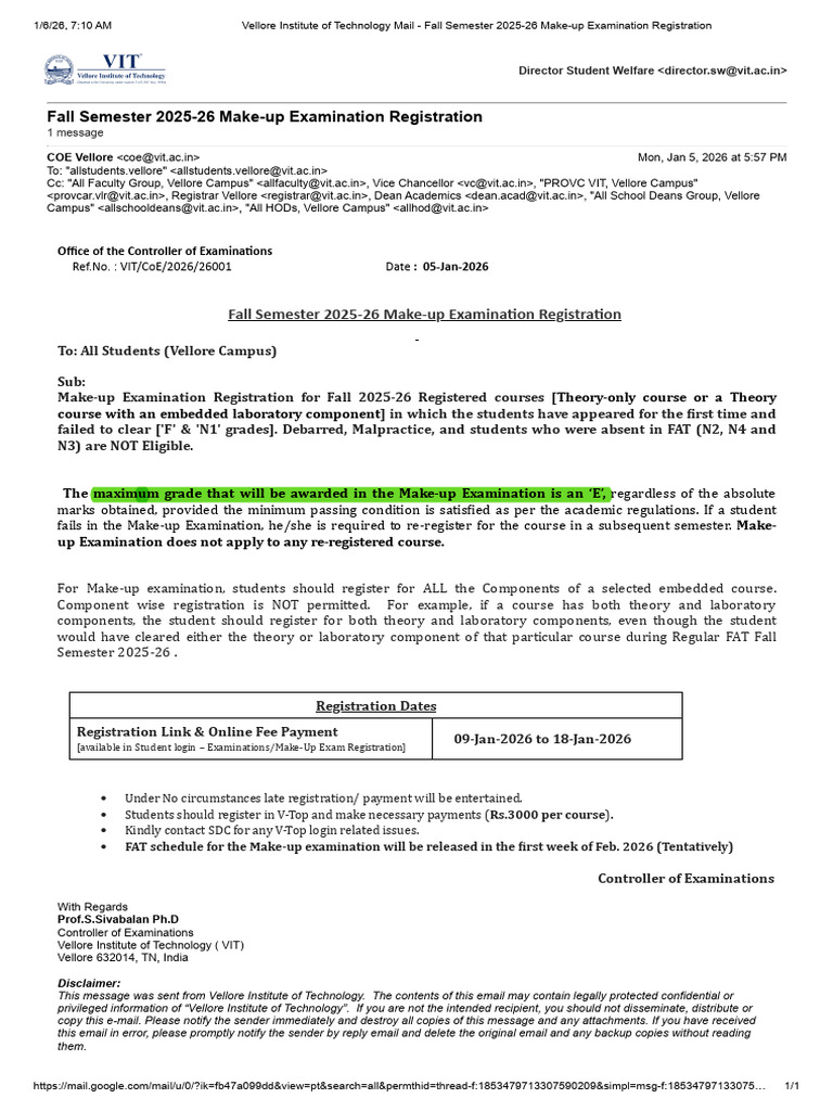 Fall Semester 2025-26 Make-up Examination Registration(1) | PDF