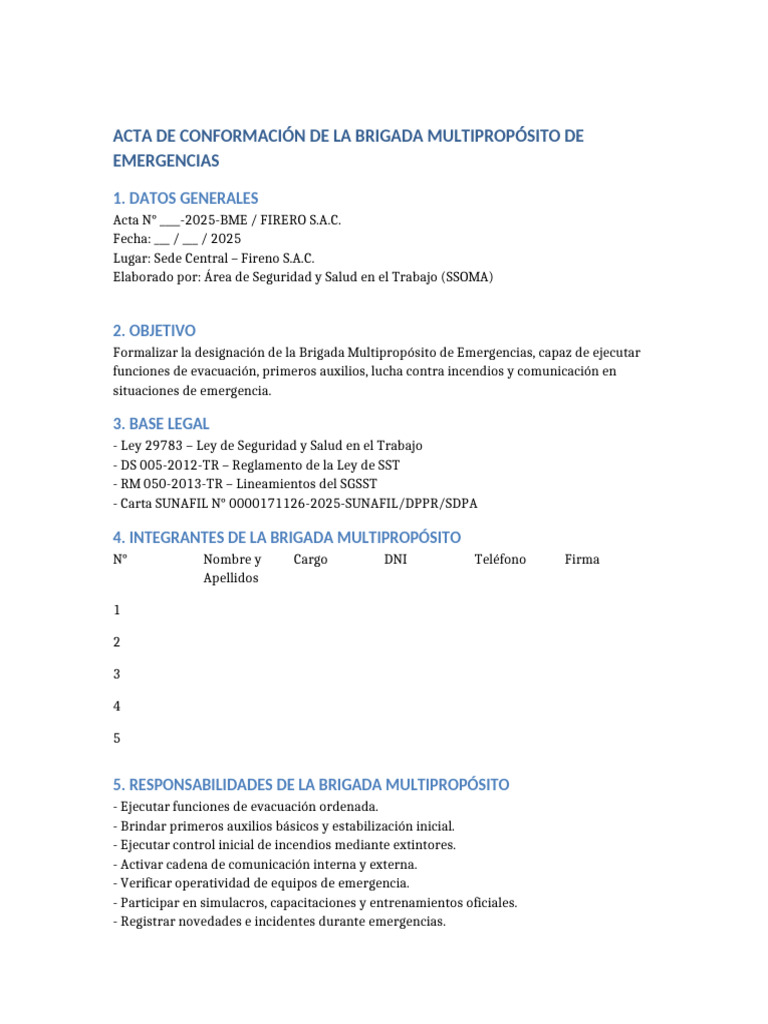 Acta Brigada Multiproposito Fireno | PDF