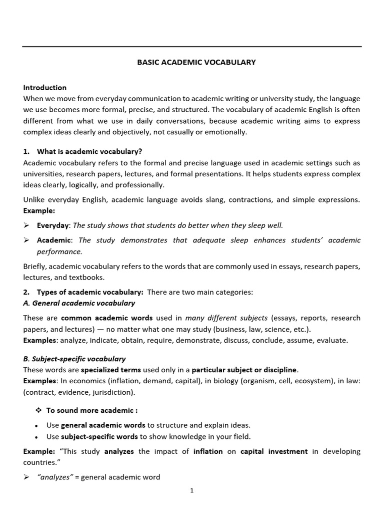 III. Basic Academic Vocabulary _copy | PDF | Vocabulary | Word