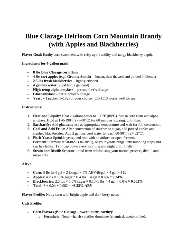 Blue Clarage Corn Brandy Recipe Guide | PDF | Food And Drink ...