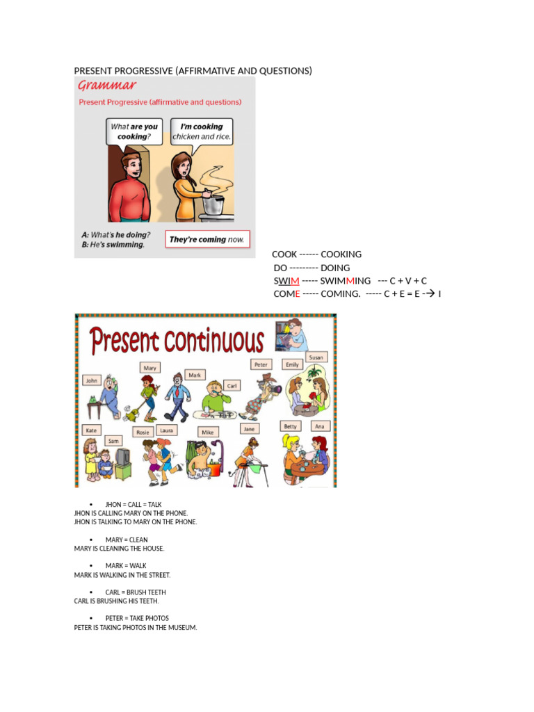 BASIC III (Regular)-Present Progressive (Affirmative and Questions) | PDF