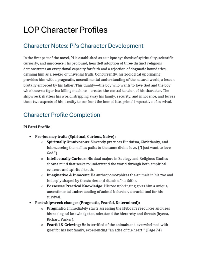 LOP Character Profiles(P1) | PDF | Spirituality | Grief