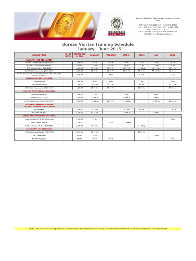 Dubai Training+Schedule+(Jan June++2015) 20-12-2014 | PDF | Safety ...