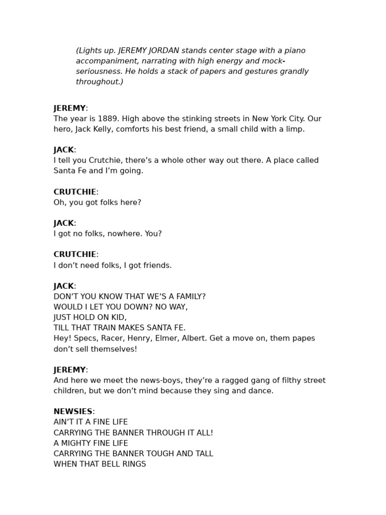 Newsies Musical Script Excerpt | PDF