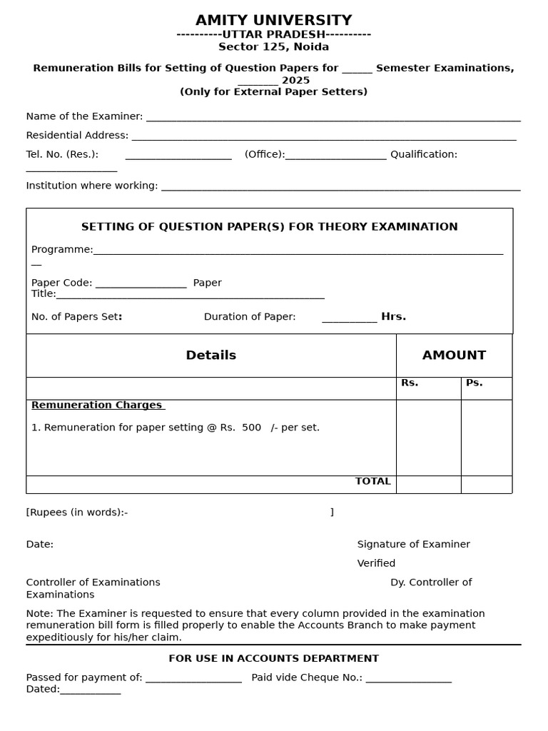 Amity University Exam Paper Setter Bill | PDF