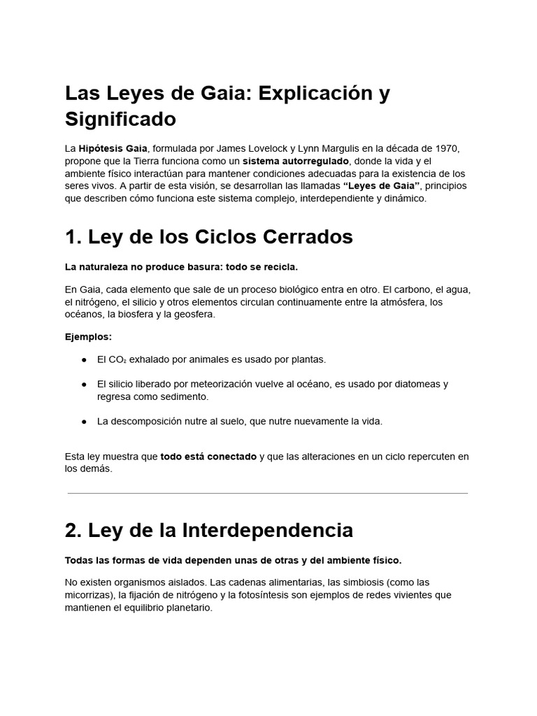 Leyes de Gaia: Principios de Autorregulación | PDF | Hipótesis de Gaia ...