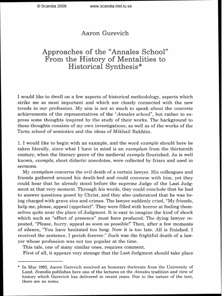 Historical Methodology in Annales School | PDF | Mind | Reality