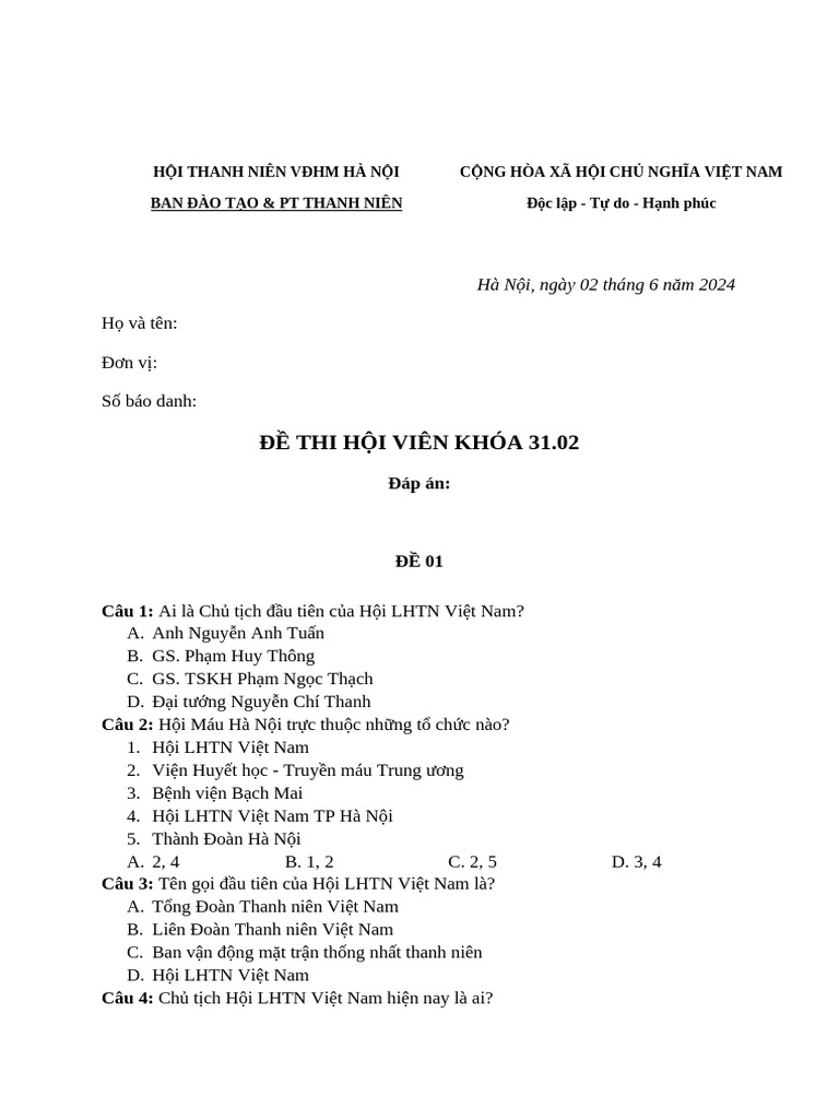 Đề Thi Hv Khoá 31.02 | PDF
