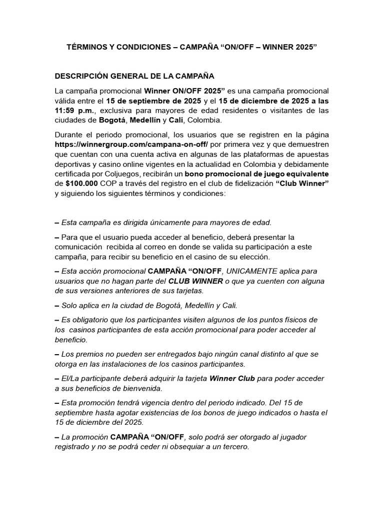 Terminos y Condiciones Winner Digital on OFF 2025 2 Compressed | PDF
