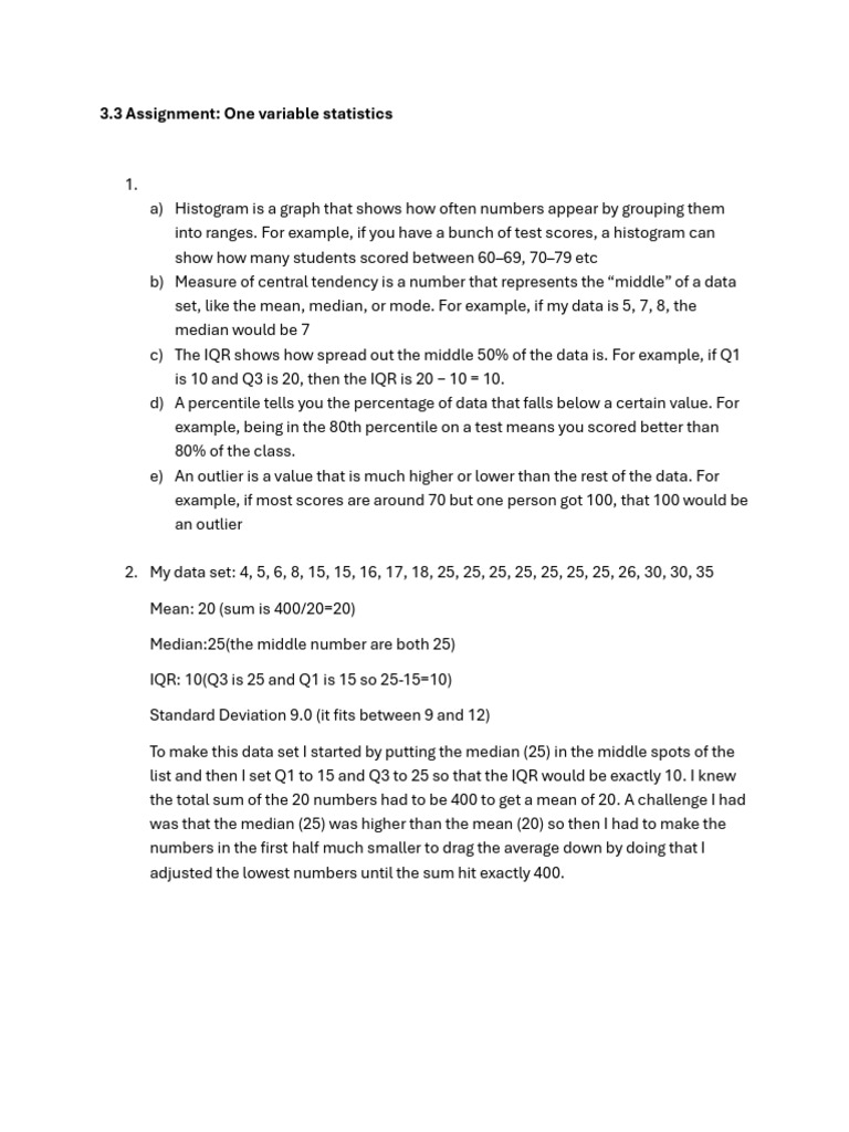 One Variable Statistics Explained | PDF | Statistics | Statistical Analysis