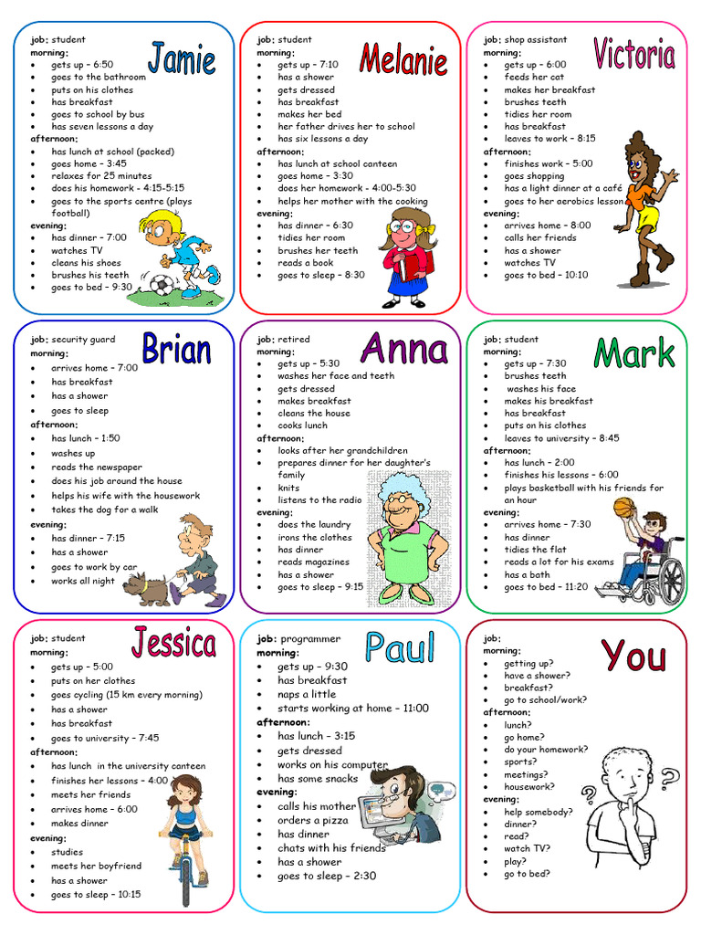 Daily Routine Speaking Cards | PDF