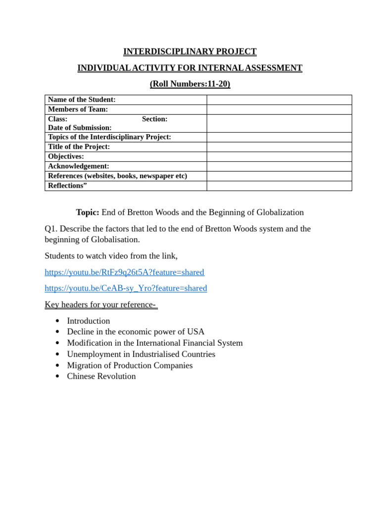 Interdisciplinary Project Roll Nos 11-20) | PDF