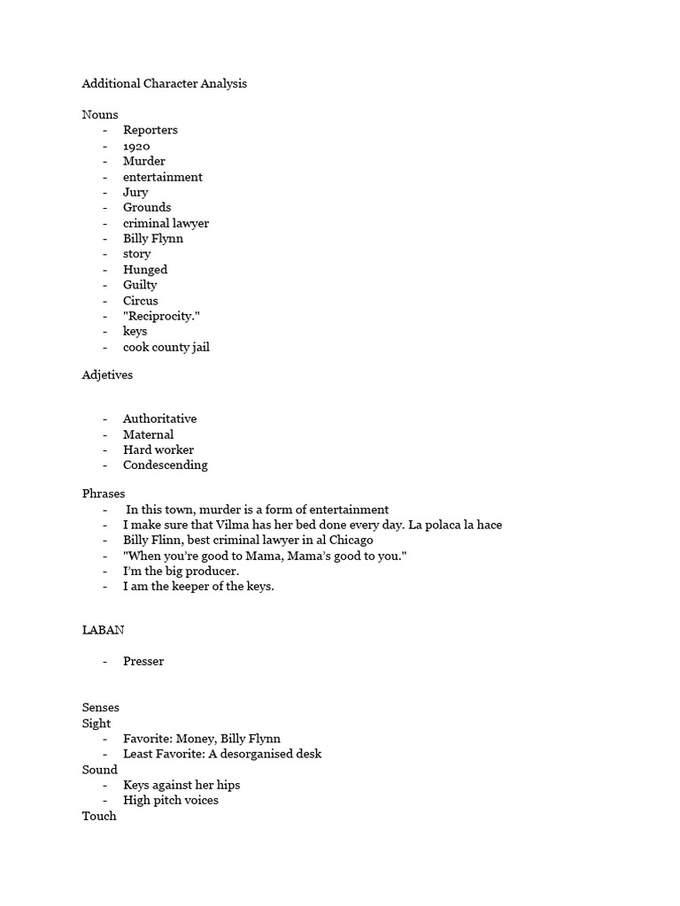 Character Analysis of "Chicago" | PDF