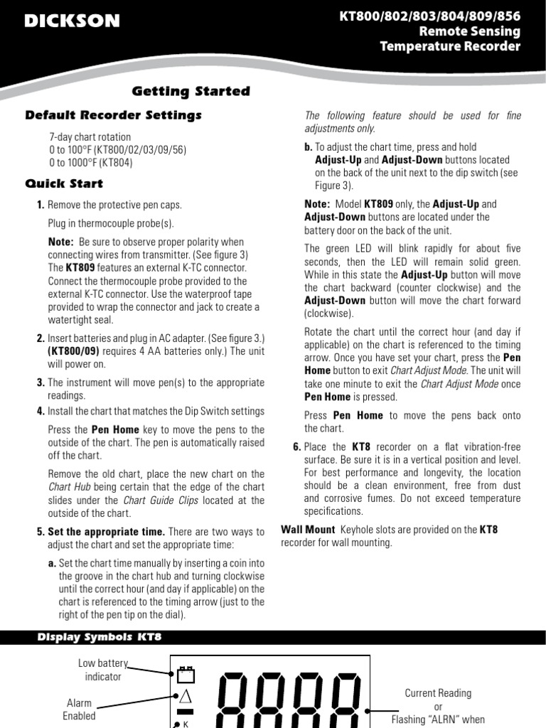 DICKSON KT800/802/803/804/856: Getting Started | PDF | Fahrenheit | Switch