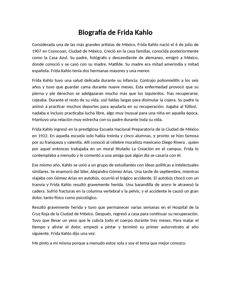 Biografía de Frida Kahlo: Vida y Arte | PDF