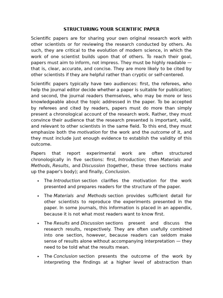 Structuring a Scientific Paper Guide | PDF | Abstract (Summary) | Science