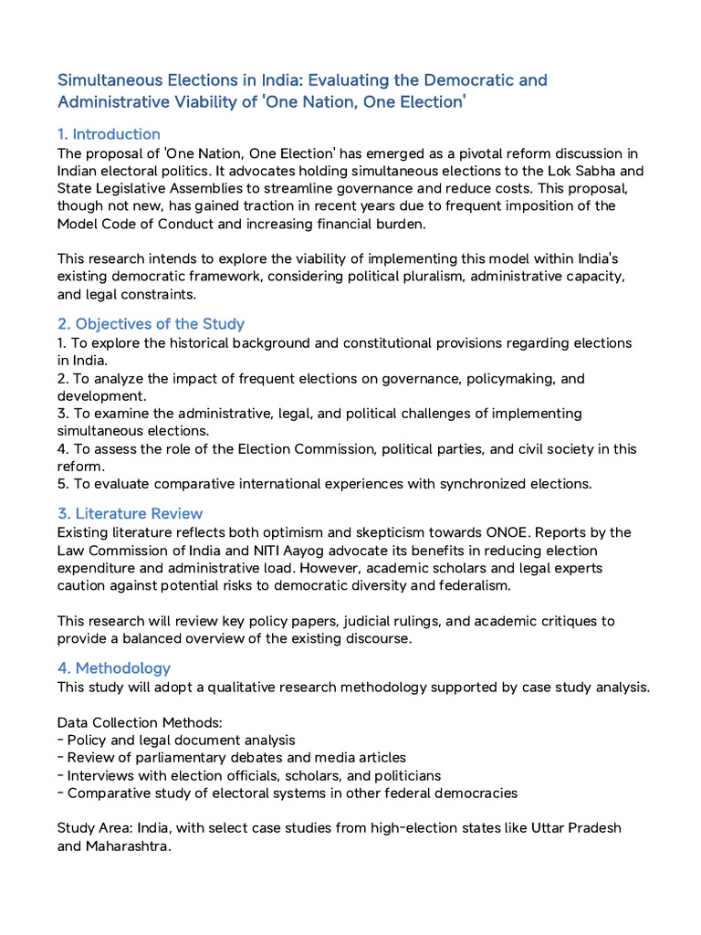 Simultaneous Elections Research Proposal | PDF | Elections | Methodology