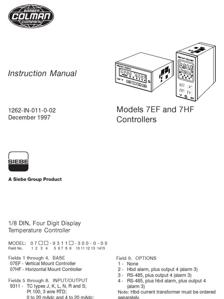 Barber Colman 7EF | PDF | Amplifier | Relay