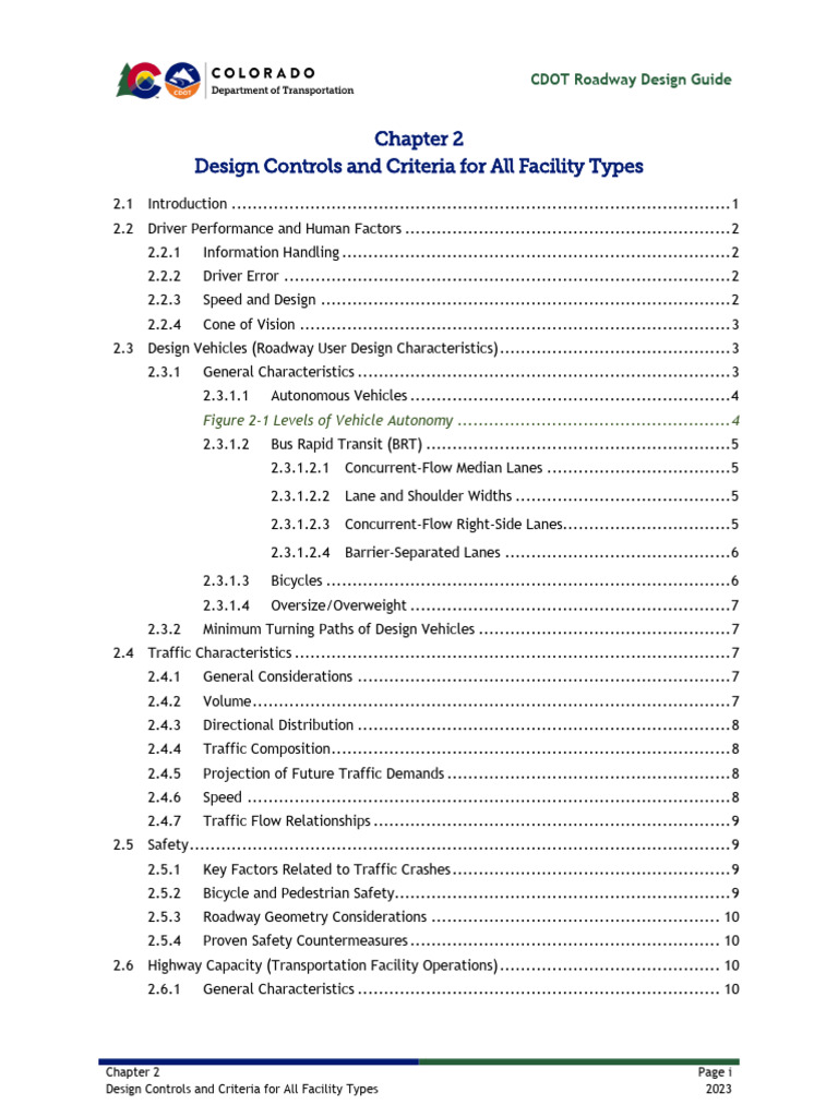 CDOT Roadway Design Controls 2023 | PDF | Lane | Transport Infrastructure