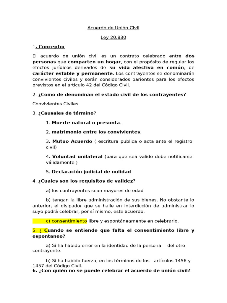 Acuerdo de Unión Civil Noviembre | PDF | Matrimonio | Anulación