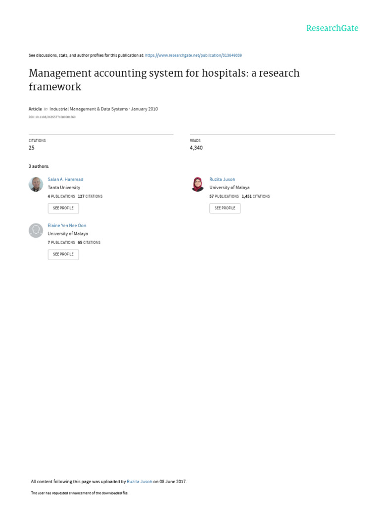Hospital Management Accounting Framework | PDF | Theory | Hospital