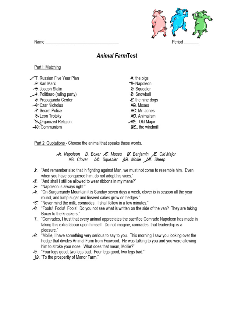 Animal Farm Test: Matching & Quotes | PDF