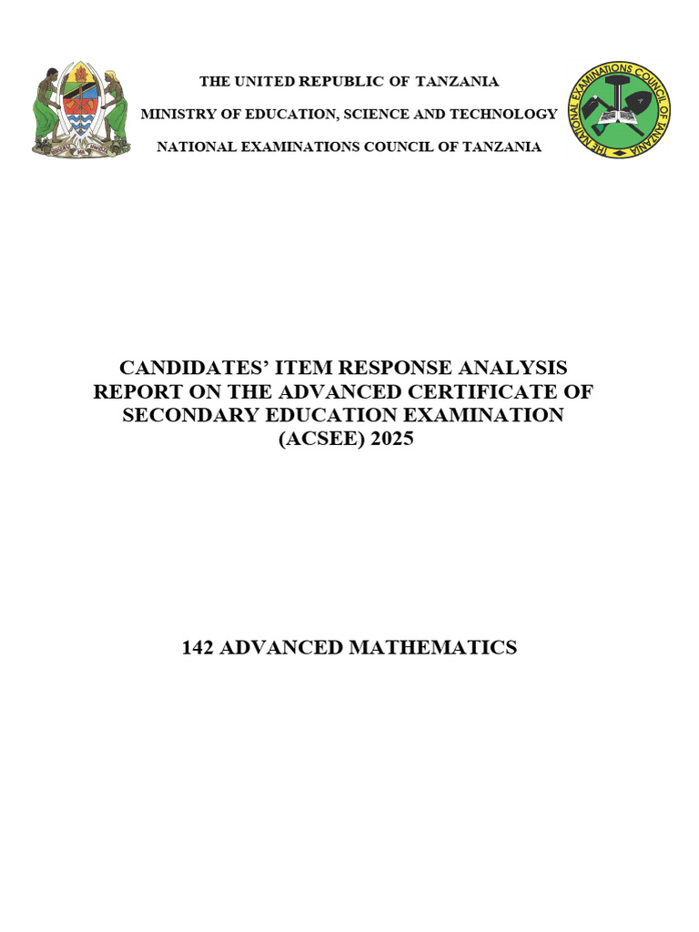 ACSEE 2025 Advanced Mathematics Analysis | PDF | Mathematics ...