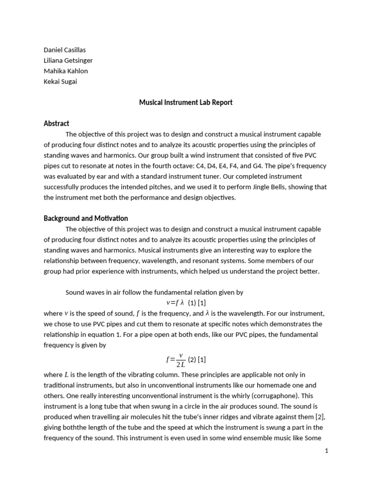PVC Wind Instrument Lab Report | PDF | Sound | Pitch (Music)