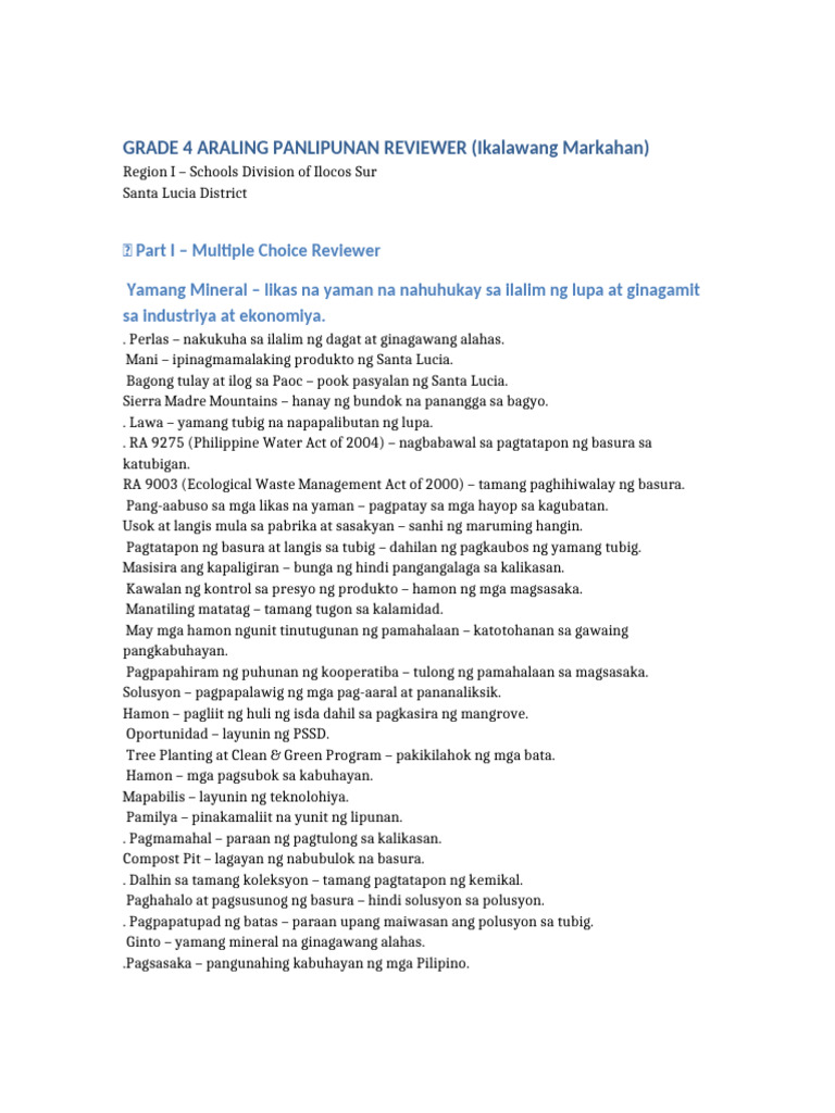 Grade 4 AP Reviewer 2nd Periodic | PDF