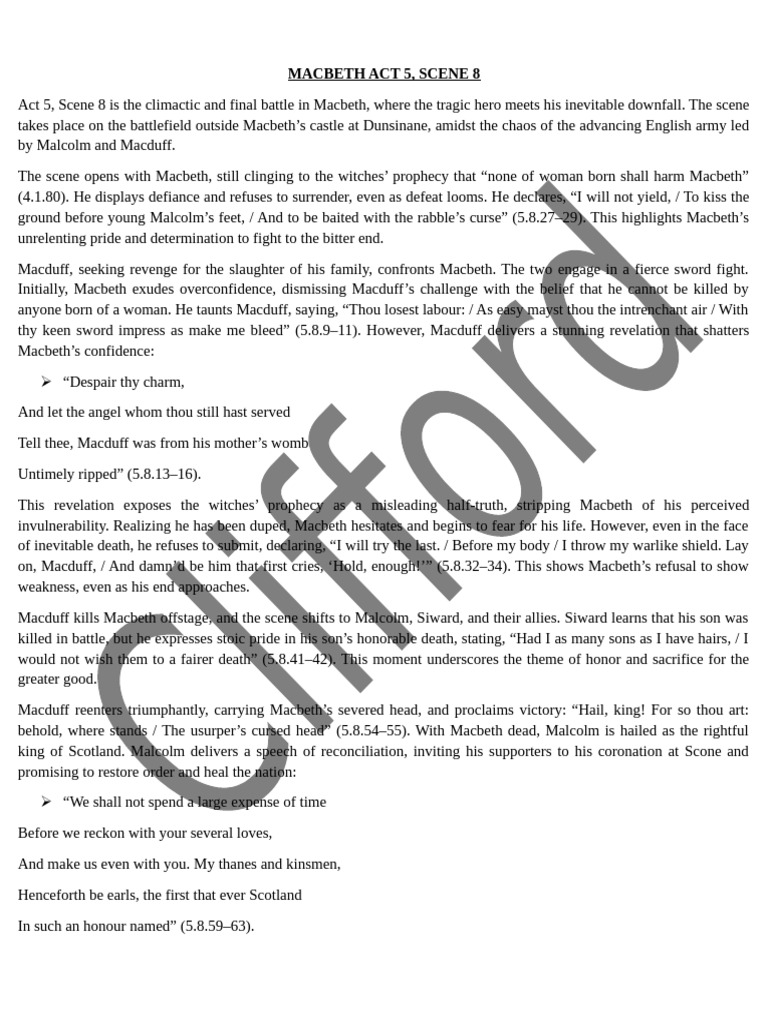 Macbeth Act 5, Scene 8 Analysis | PDF | Macbeth