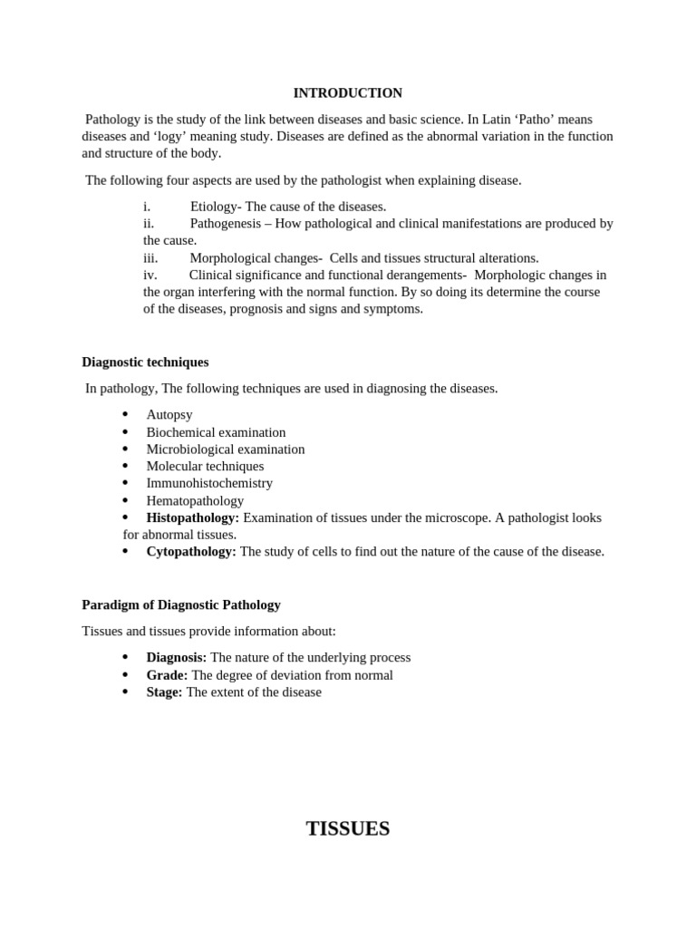 Overview of Pathology and Tissue Types | PDF | Epithelium | Connective ...