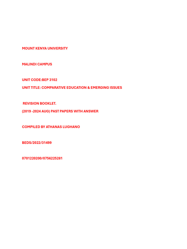 Comparative Education Past Papers | PDF | Vocational Education | Curriculum