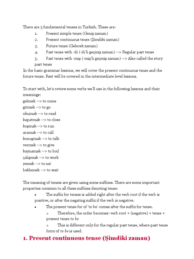 Turkish Verb Tenses Explained | PDF | Grammatical Tense | Verb