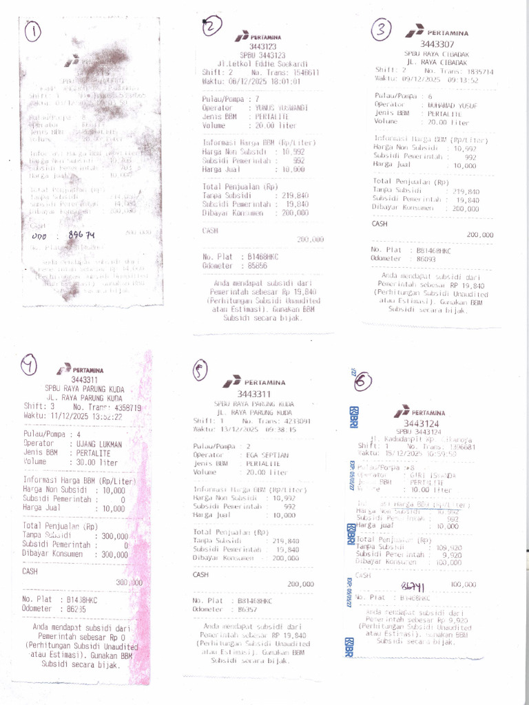 Struk BBM Dan Tol Desember | PDF