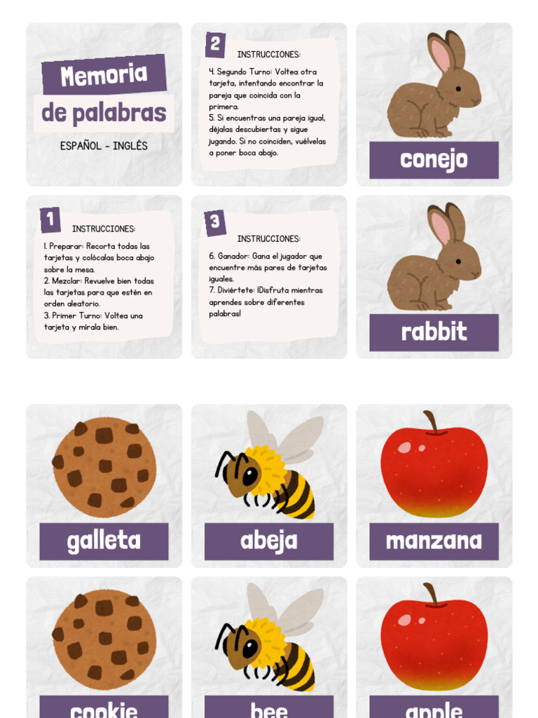 Juego de Memoria: Palabras Español-Inglés | PDF