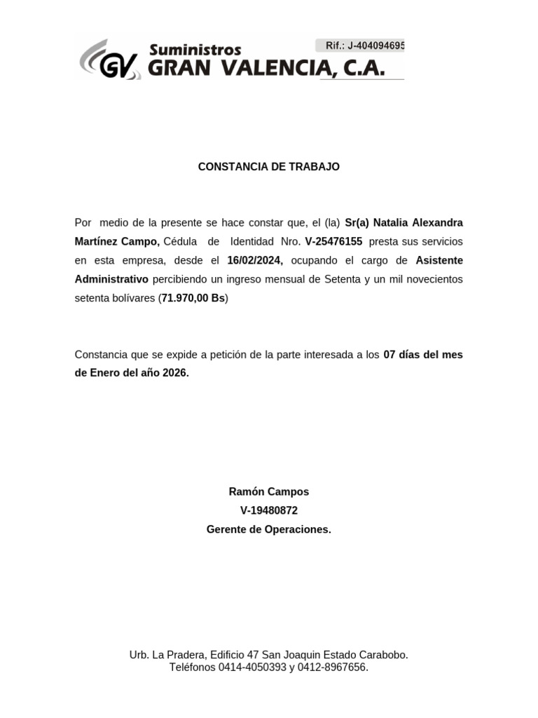 Constancias de Trabajo Crisbely.docx 111 (1) (1) | PDF