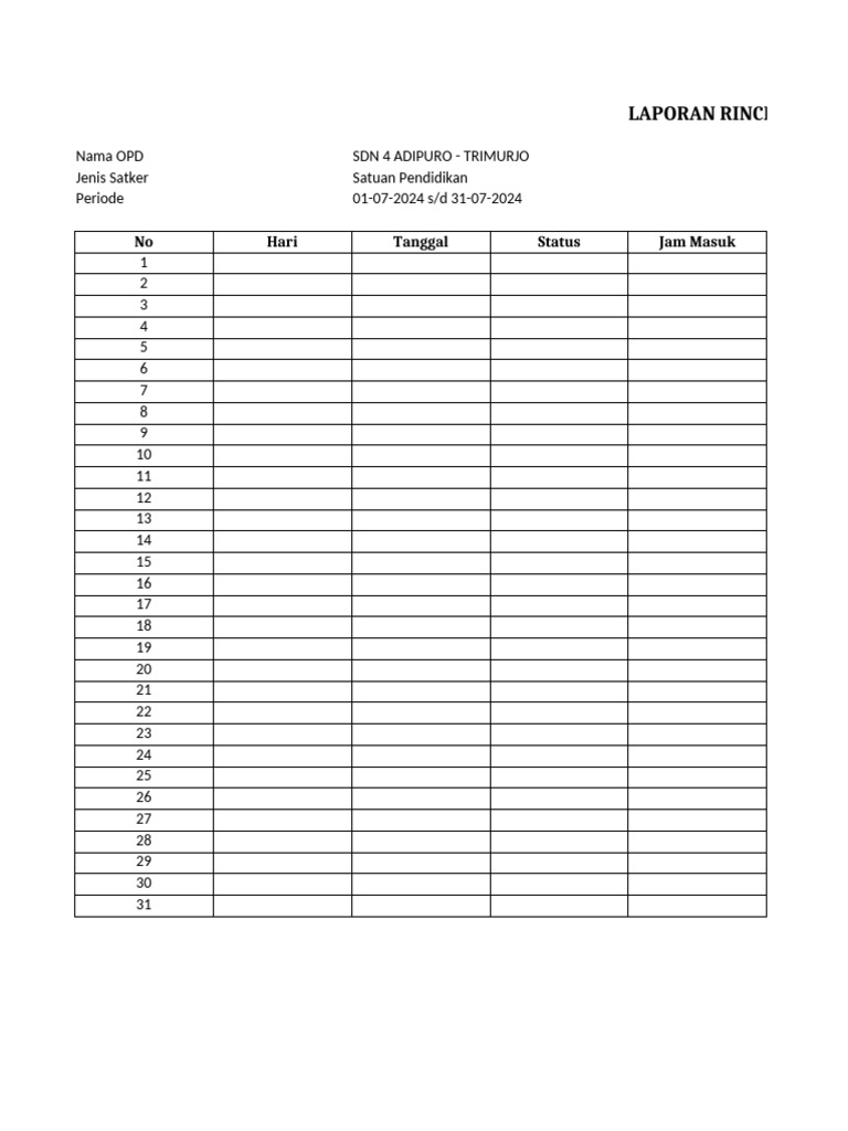 Laporan Harian Absensi SDN 4 Adipuro | PDF