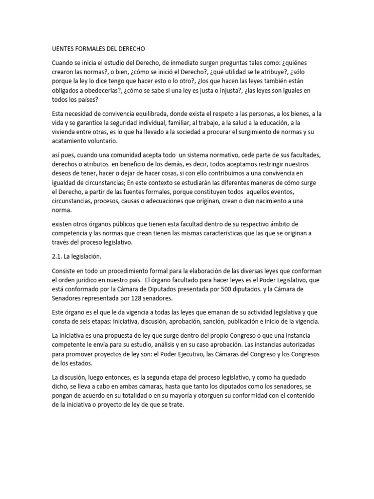 Fuentes Formales del Derecho y su Proceso | PDF | Caso de ley | Fuentes ...