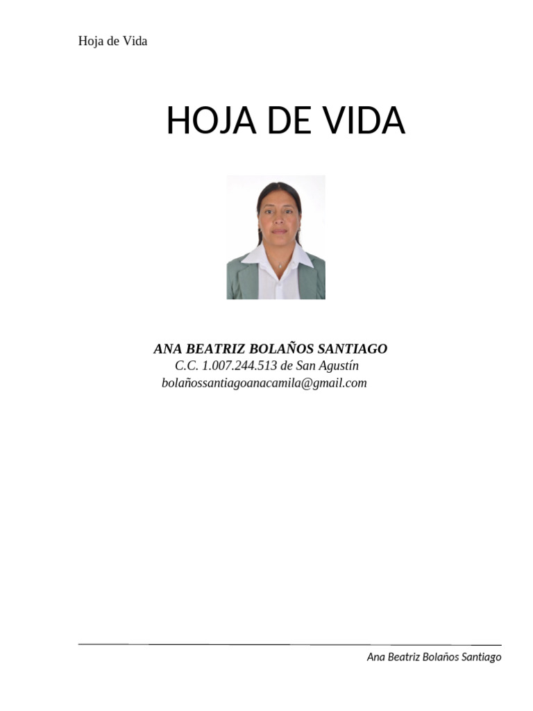 Hoja de Vida Ana Beatriz Bolaños | PDF