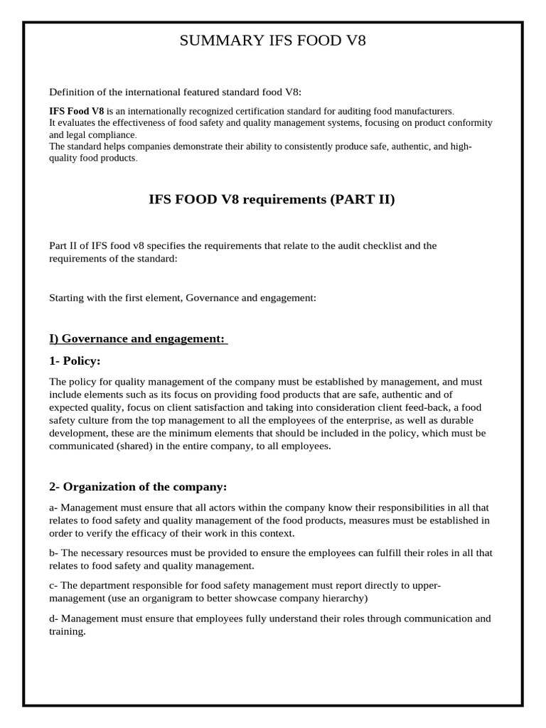 IFS Food V8 Certification Overview | PDF | Verification And Validation ...