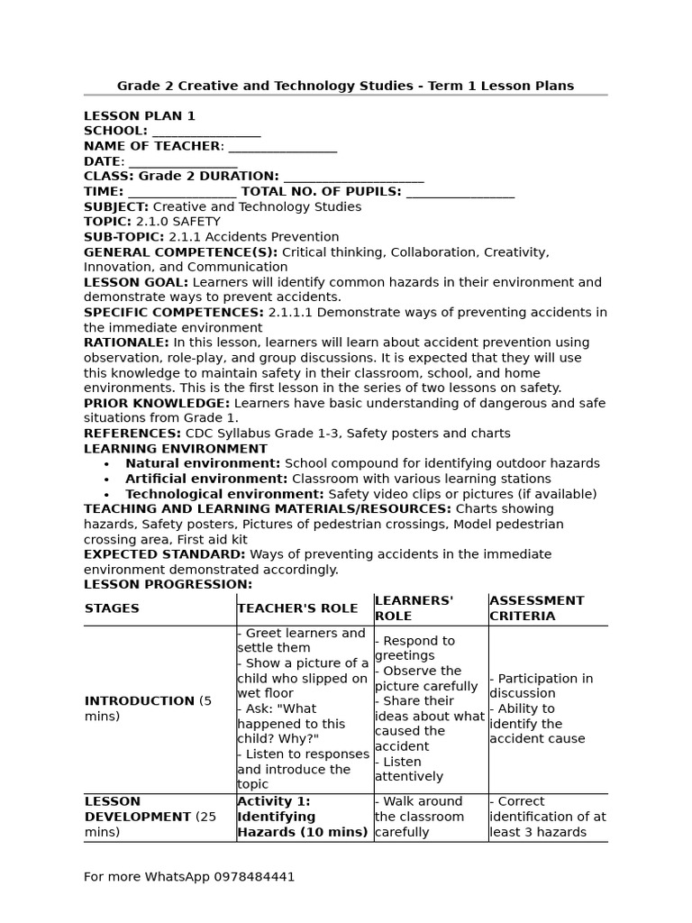 Grade 2 Safety Lesson Plans Term 1 | PDF | Educational Assessment ...
