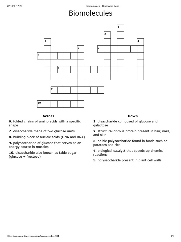Biomolecules Crossword Puzzle | PDF